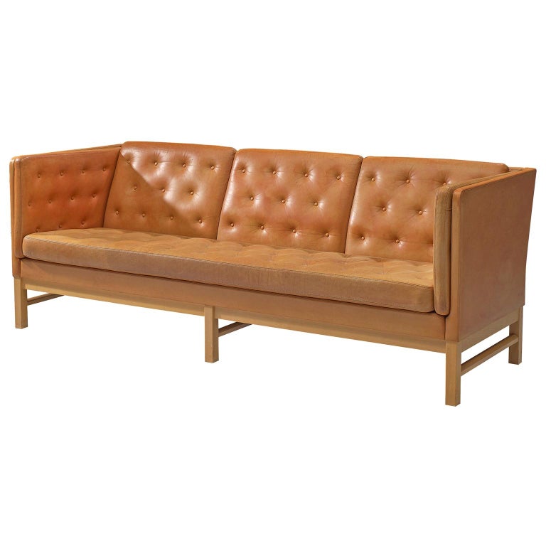 Erik Jørgensen Sofa in Original Cognac Leather For Sale at 1stDibs