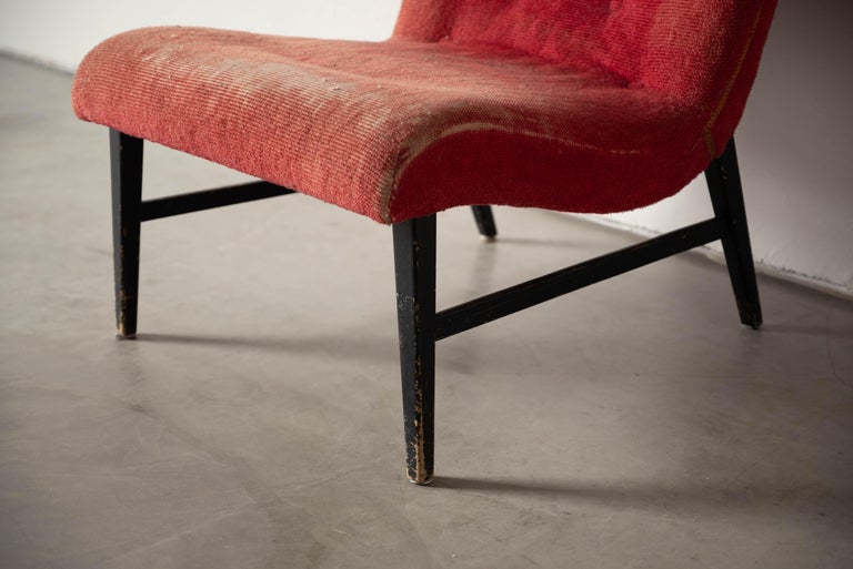 Erik Karlén 'Attributed' Slipper Chair, Red Velvet, Wood, Sweden, 1940s ...
