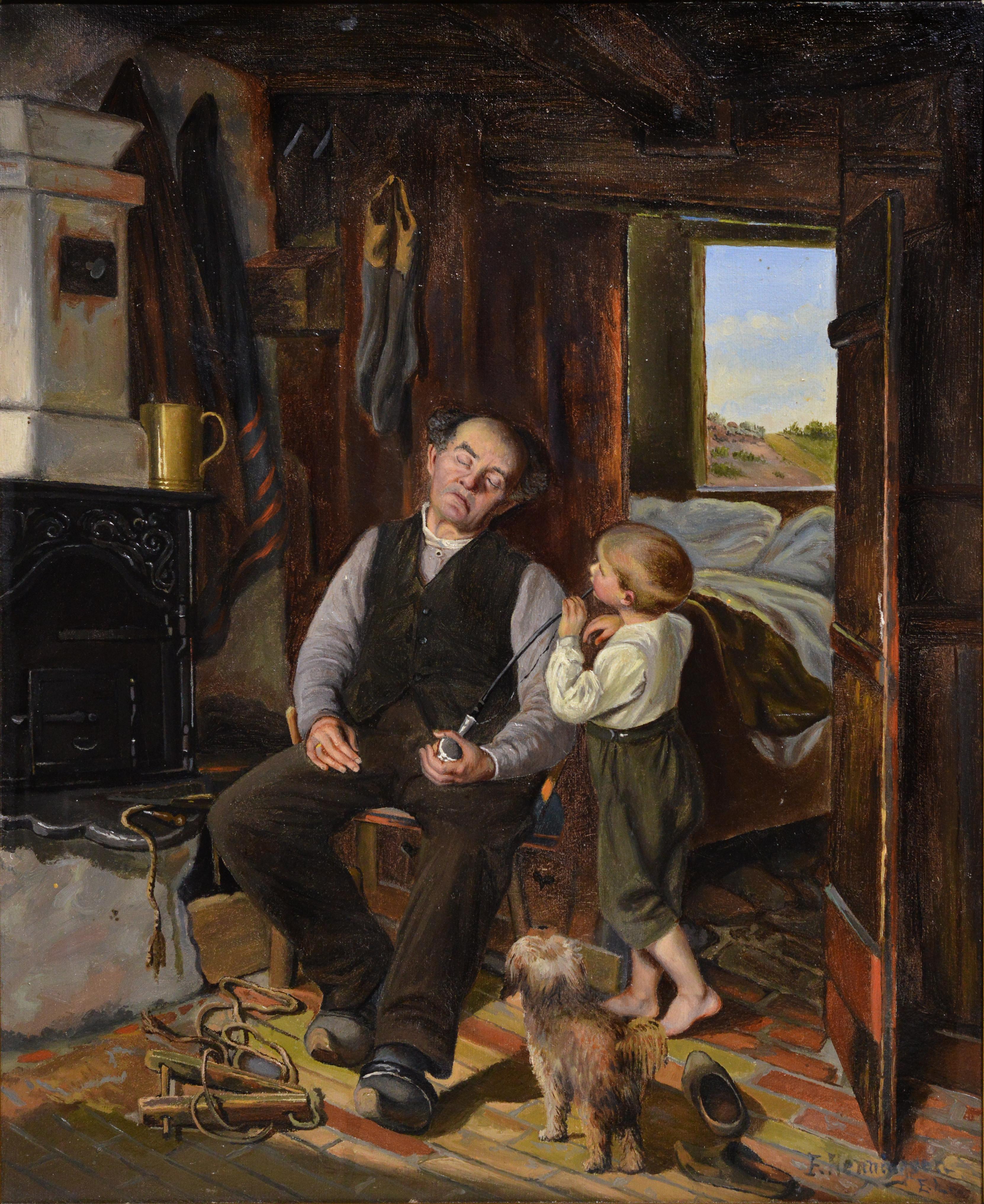 Grandpa and Naughty Boy Danish Master Genre Scene 19th century Signed ...