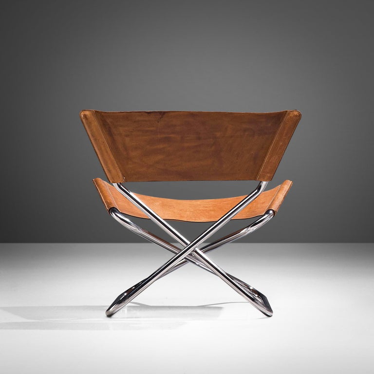 Erik Magnussen Pair of 'Z' Folding Lounge Chairs in Cognac Leather For ...