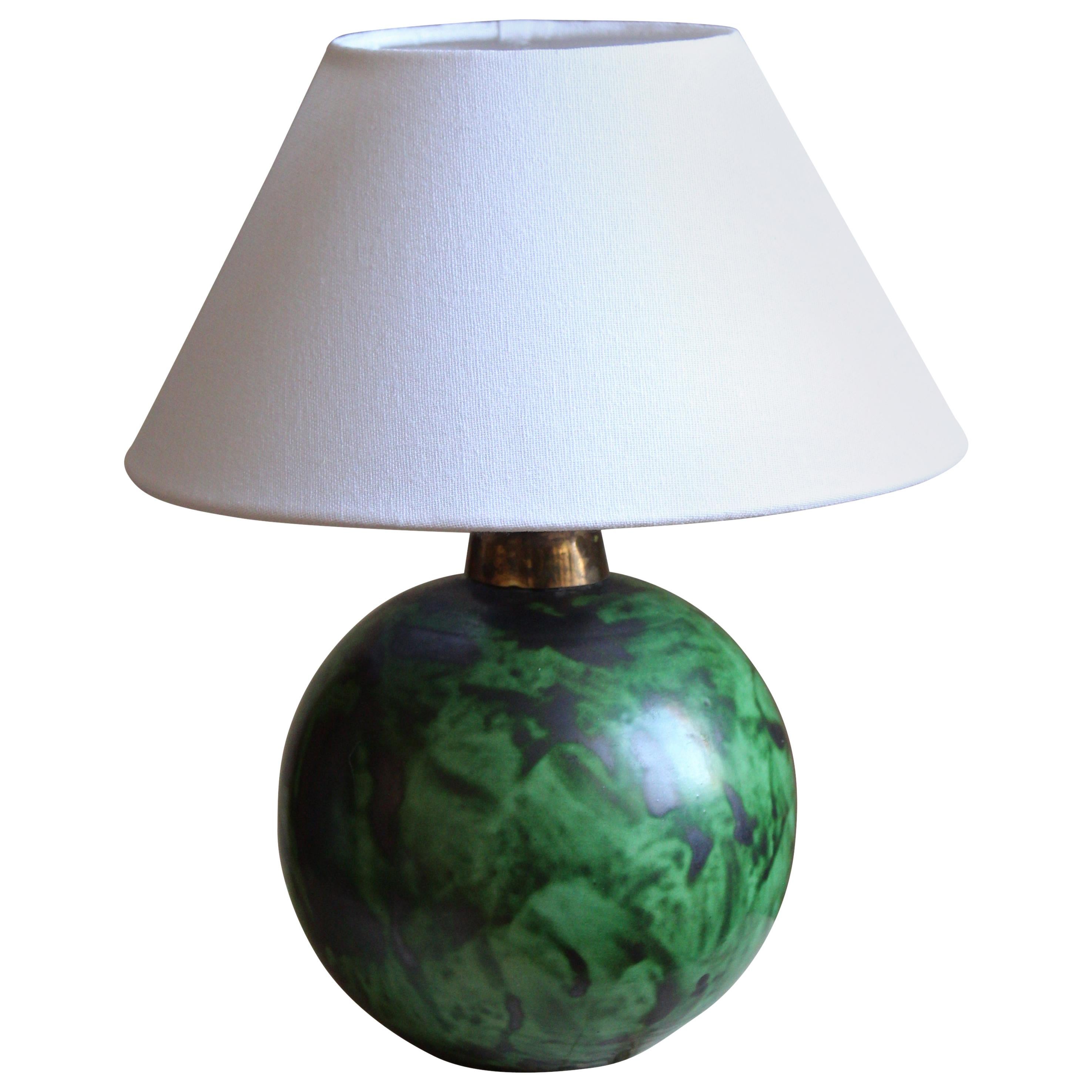 Erik Mornils, Studio Table Lamp, Green Glazed Stoneware, Nittsjö ...