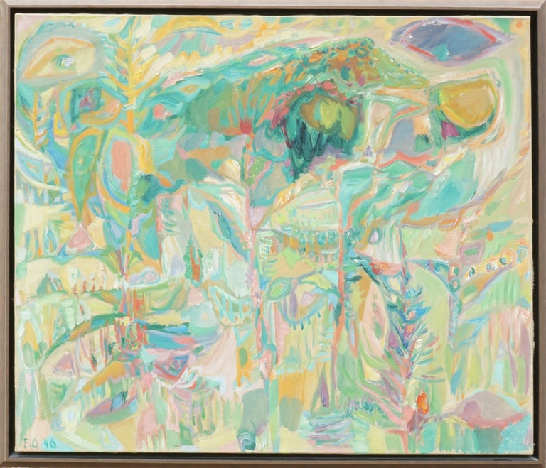 Erik Ortvad - Paysage abstrait, grande peinture verte du milieu du ...