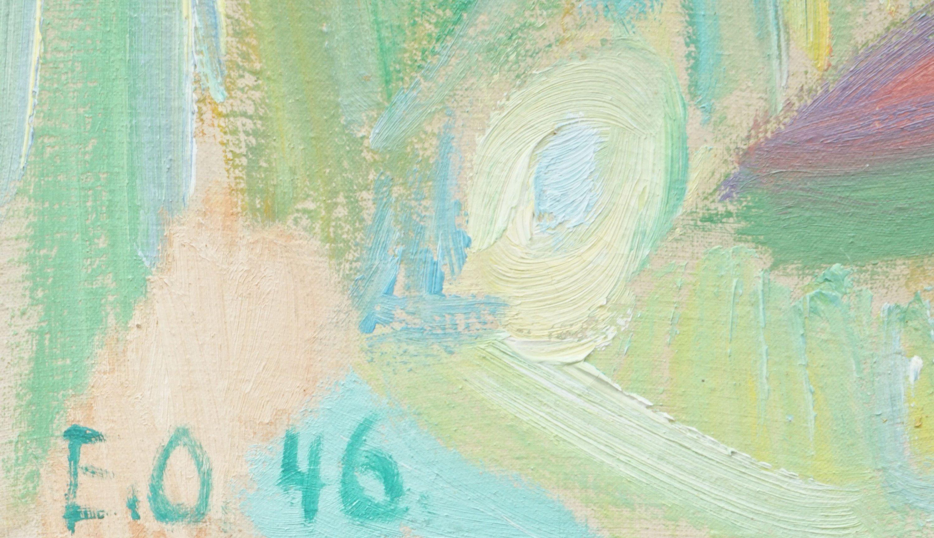 Erik Ortvad - Abstract Landscape, large mid-century green painting ...
