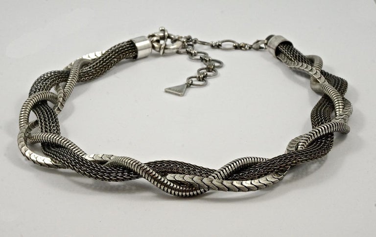 Ermani Bulatti Antiqued Silver Tone Triple Chain Necklace circa 1980s ...