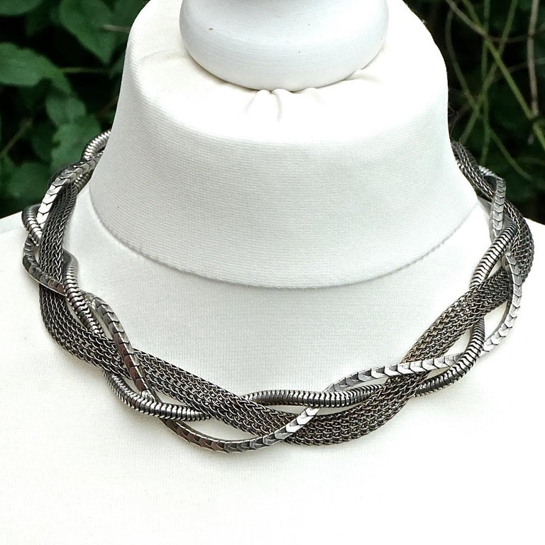 Ermani Bulatti Antiqued Silver Tone Triple Chain Necklace circa 1980s ...