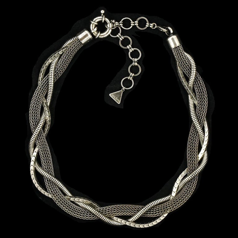 Ermani Bulatti Antiqued Silver Tone Triple Chain Necklace circa 1980s ...
