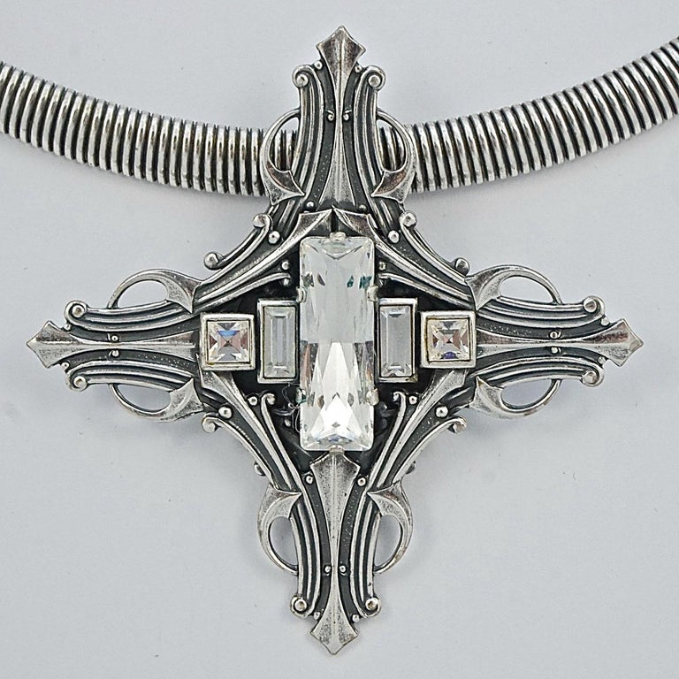 Ermani Bulatti Silver Tone and Crystal Cross Pendant and Omega Chain ...