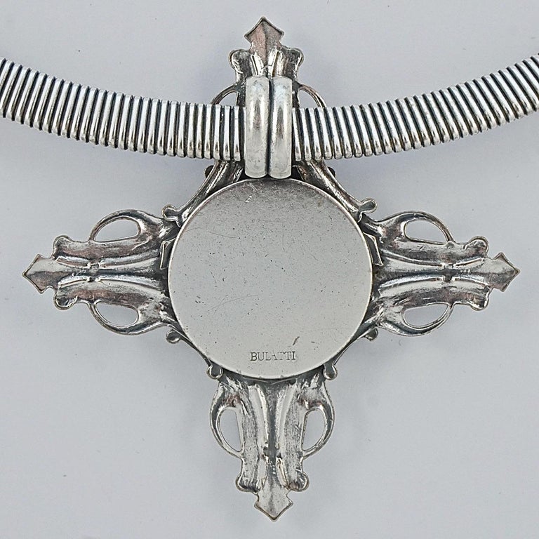 Ermani Bulatti Silver Tone and Crystal Cross Pendant and Omega Chain ...