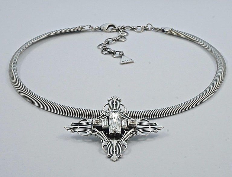 Ermani Bulatti Silver Tone and Crystal Cross Pendant and Omega Chain ...