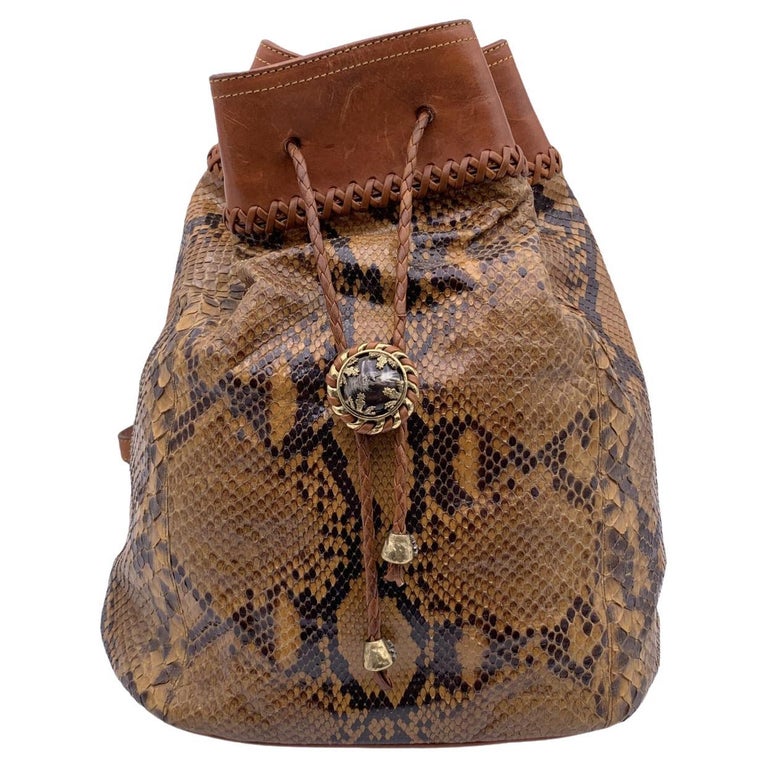 Ermanno Daelli Vintage Brown Leather Drawstring Backpack Shoulder Bag ...
