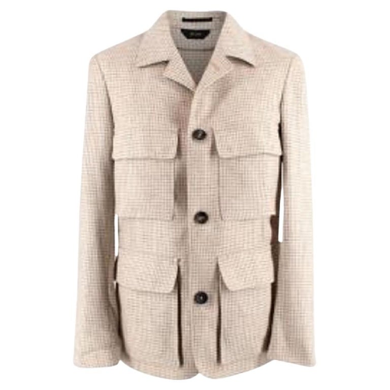 Ermenegildo Zegna Beige Houndstooth 4 Pocket Jacket For Sale at 1stDibs