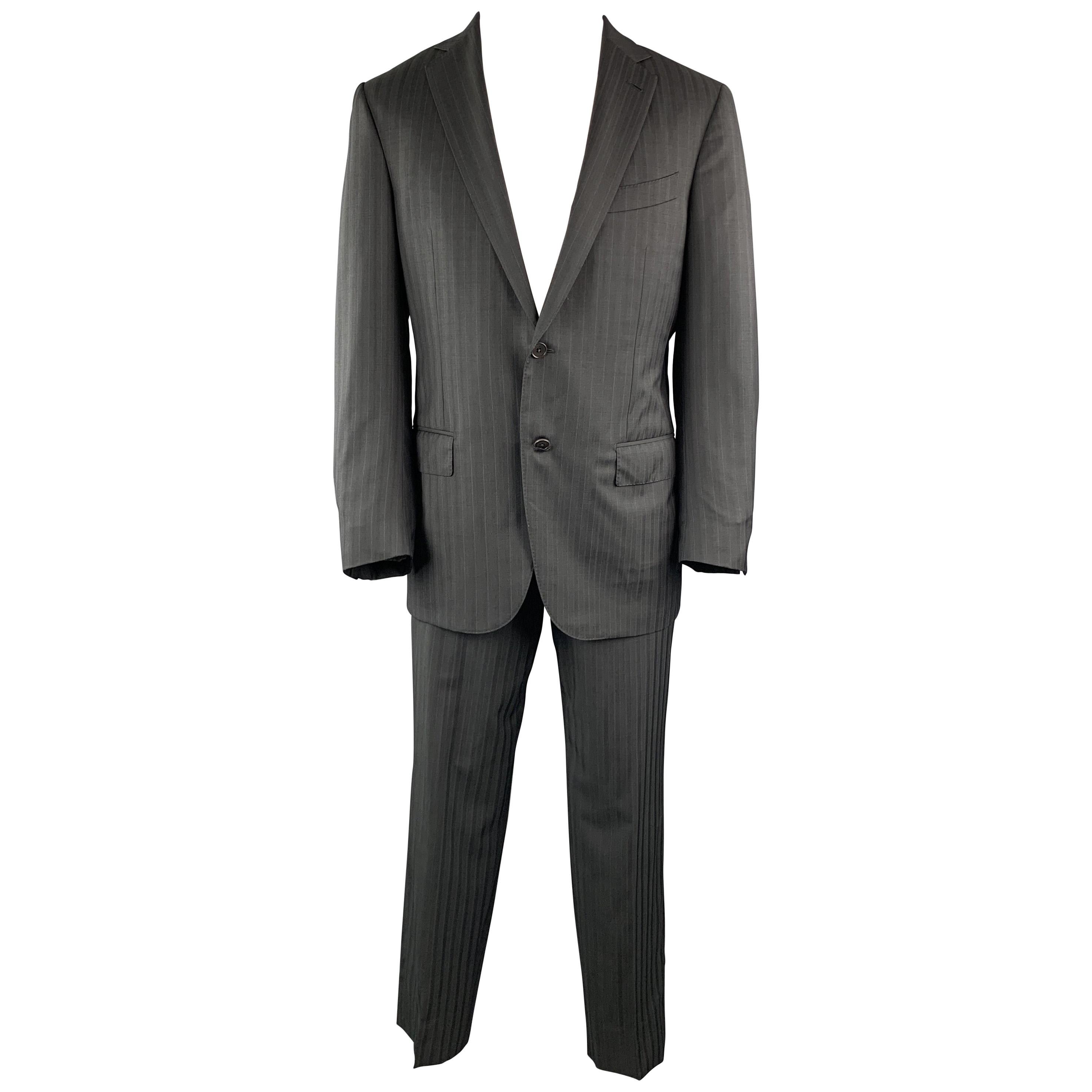 Men's ERMENEGILDO ZEGNA Suit - 40 Regular Navy Wool Pinstripe 3 Piece ...