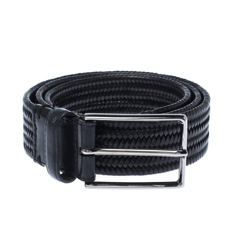 Ermenegildo Zegna Black Woven Leather Buckle Belt 95CM For Sale at 1stDibs