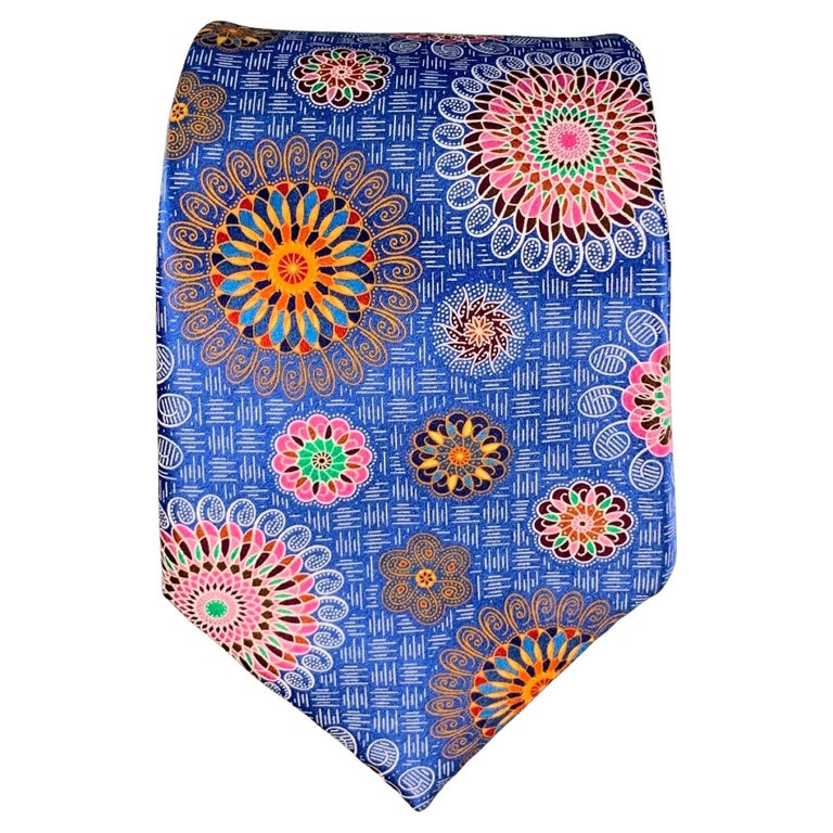 ERMENEGILDO ZEGNA Blue Multi-Color Abstract Silk Tie For Sale at 1stDibs