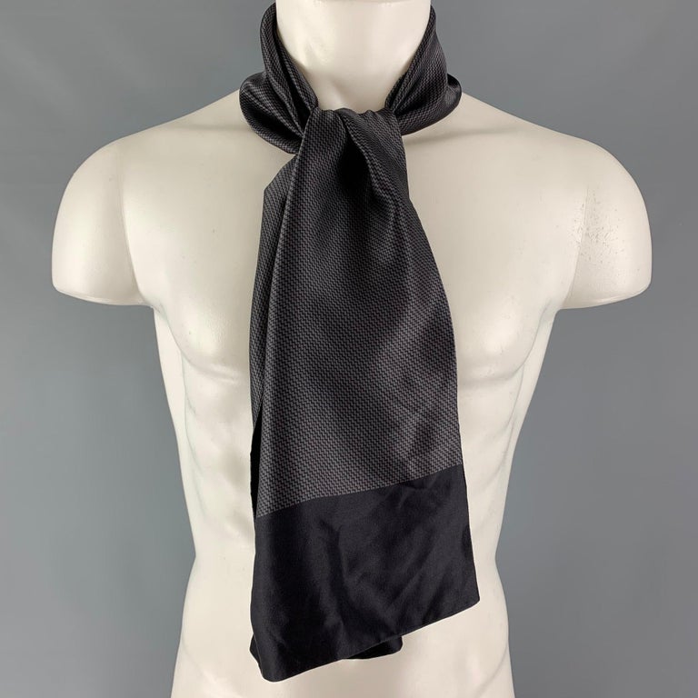 ERMENEGILDO ZEGNA Grey Black Zig-Zag Silk Satin Scarf For Sale at 1stDibs
