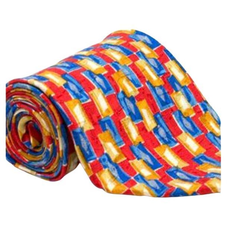 Ermenegildo Zegna Multi-Coloured Printed Silk Tie For Sale at 1stDibs