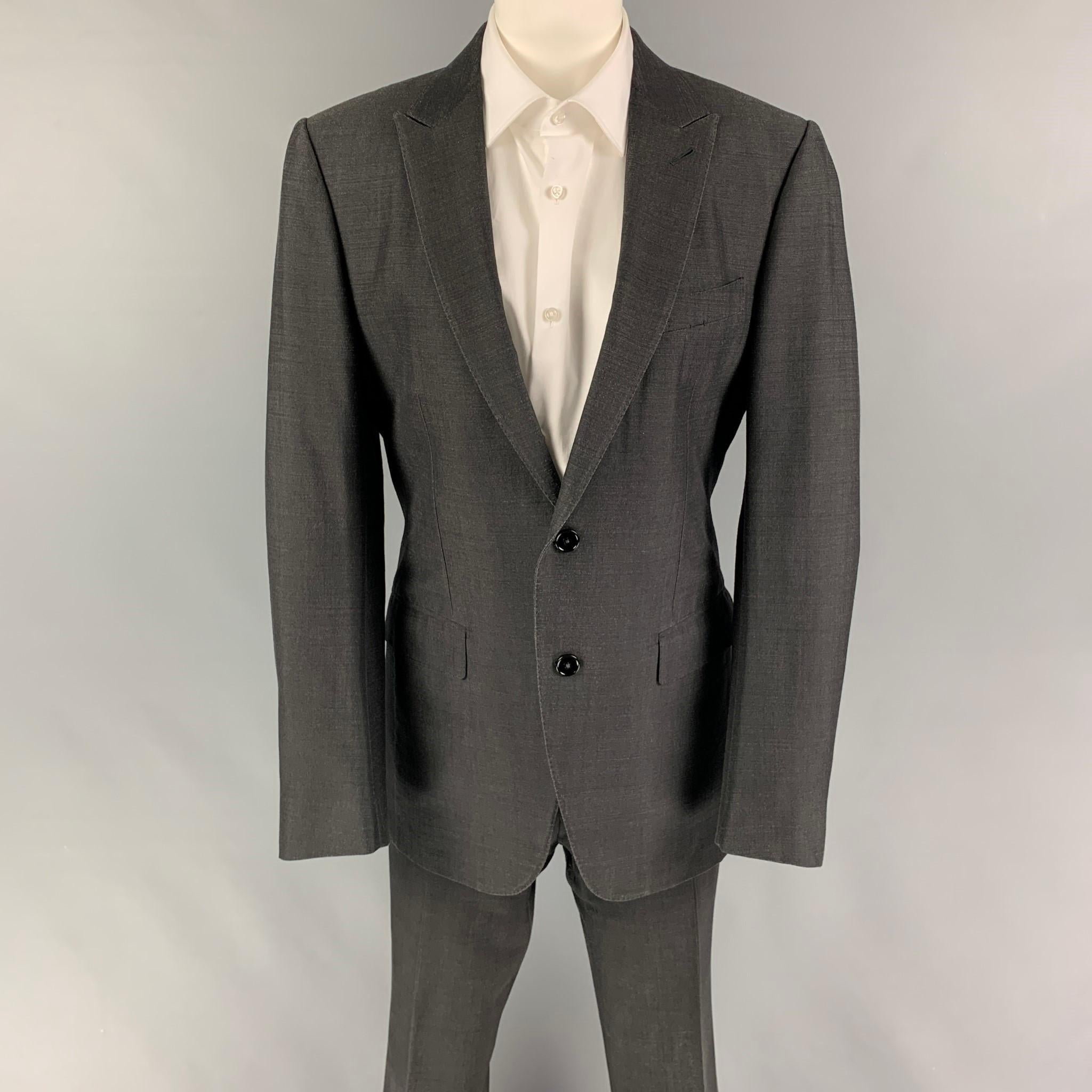 ERMENEGILDO ZEGNA Size 40 Charcoal Silk Wool Peak Lapel Suit For Sale ...