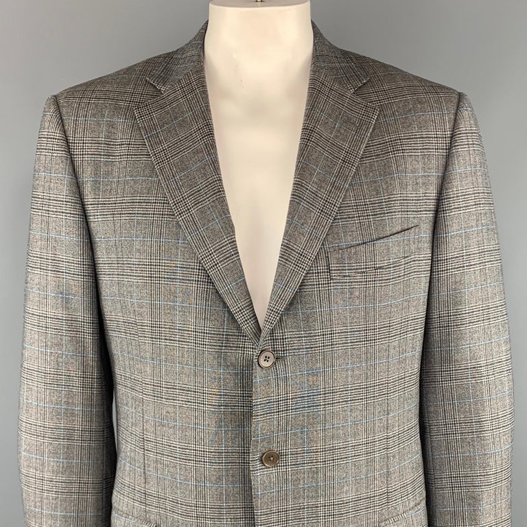 ERMENEGILDO ZEGNA Size 46 Plaid Gray Wool Notch Lapel Long Sport Coat ...