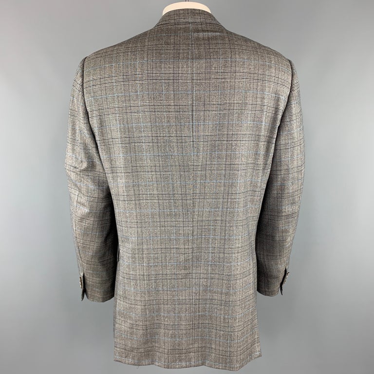 ERMENEGILDO ZEGNA Size 46 Plaid Gray Wool Notch Lapel Long Sport Coat ...
