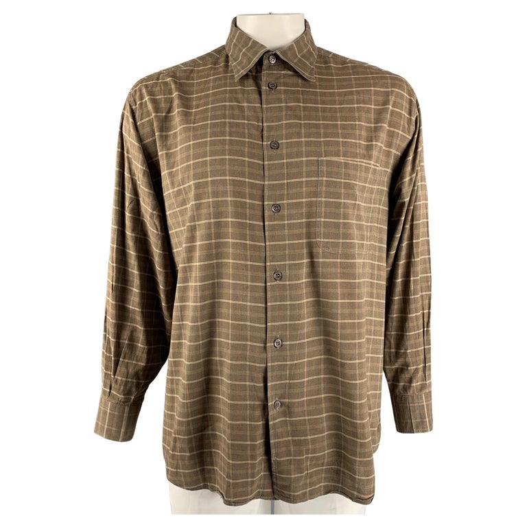ERMENEGILDO ZEGNA Size XL Brown Plaid Cotton Button Down Long Sleeve ...