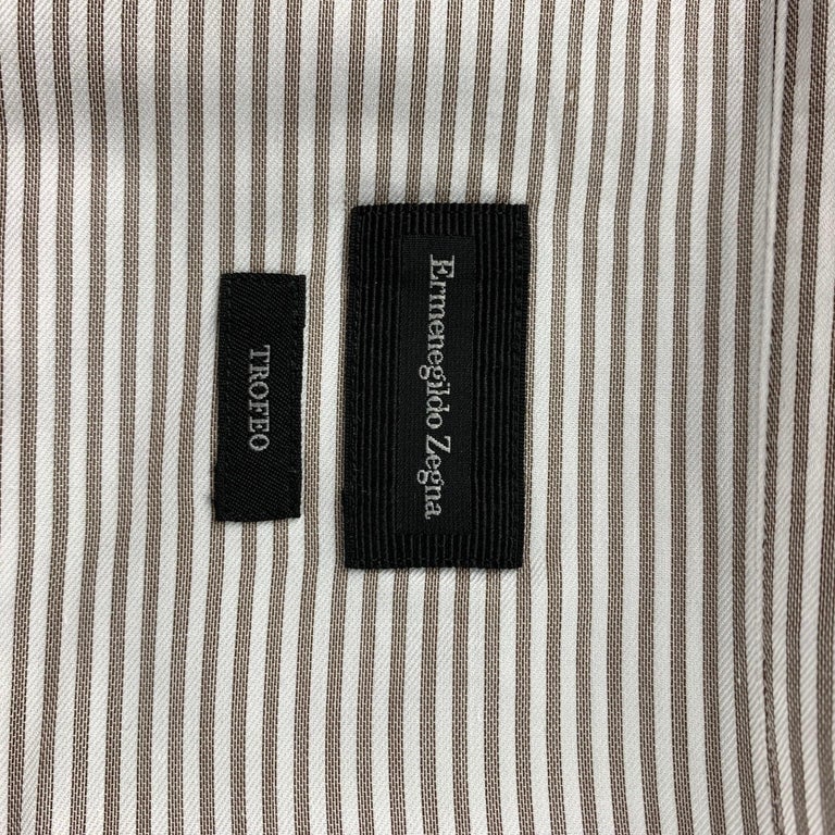 ERMENEGILDO ZEGNA Trofeo Size XXL White and Taupe Stripe Cotton Long ...