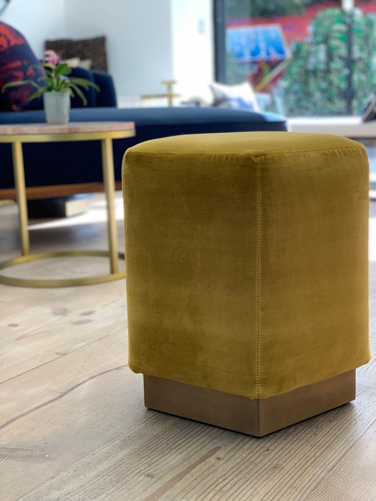 Ermes Pentagon Pouf Mustard Velvet and Antique Brass Plinth For Sale at ...