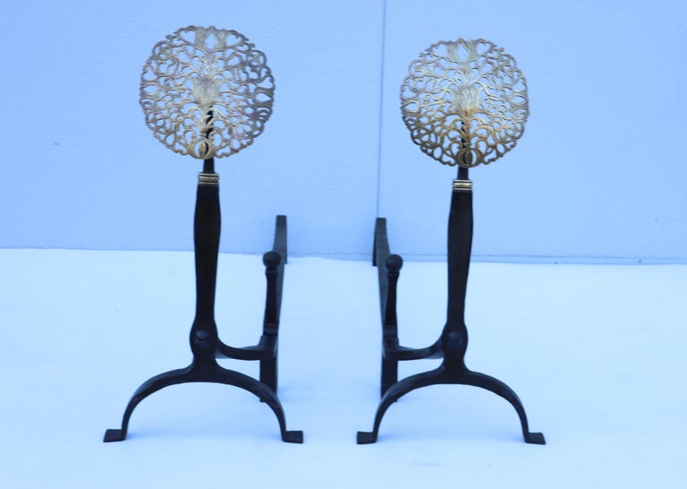 Ernest Gimson Style Large 1900's Andirons For Sale at 1stDibs