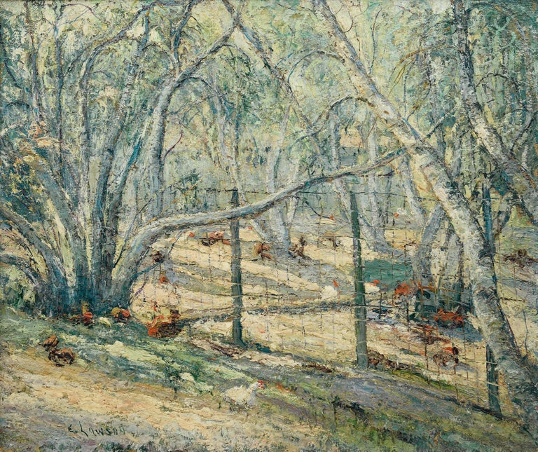 Ernest Lawson - Ernest Lawson Oil on Board Painting Titled "Zoo in ...