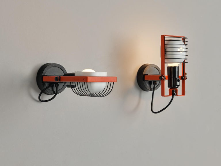 Ernesto Gismondi for Artemide 'Sintesi Faretto' Wall Lights in Red For ...