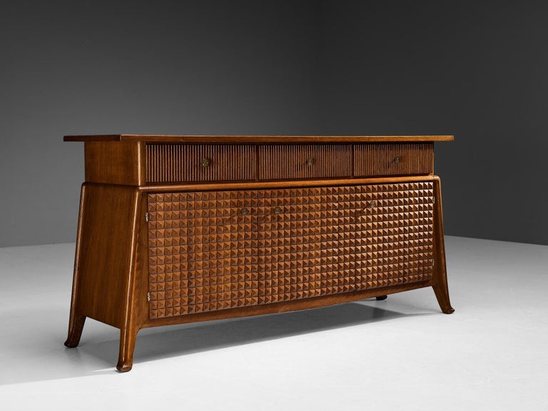Ernesto Valabrega Sideboard in Stained Oak and Brass For Sale at 1stDibs