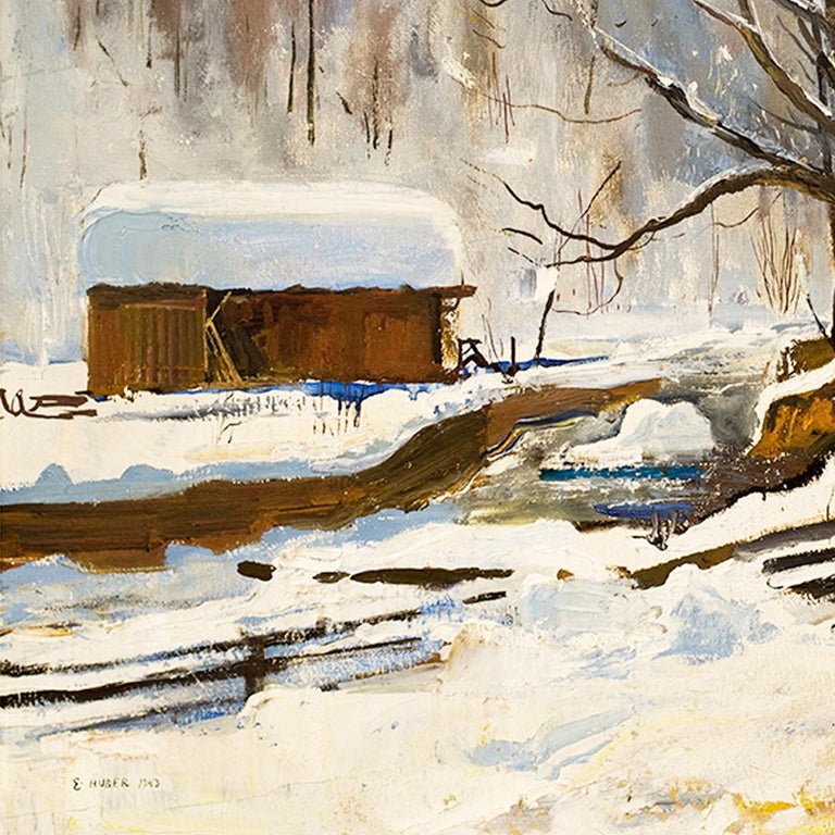 Ernst Huber Winter Landscape 1943 Oil on Canvas For Sale at 1stDibs