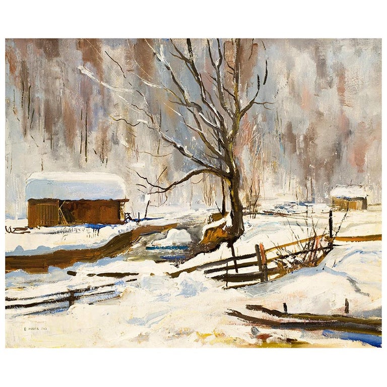 Ernst Huber Winter Landscape 1943 Oil on Canvas For Sale at 1stDibs