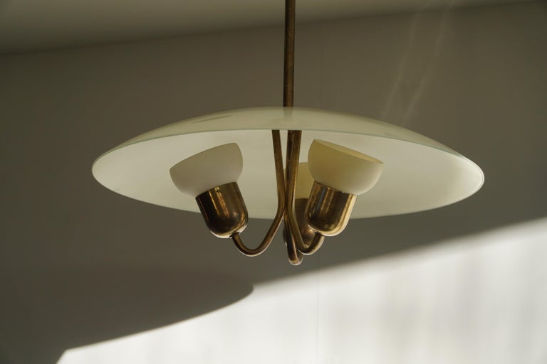 Ernst Voss, Danish Mid-Century Modern Chandelier in Opal Glass and ...