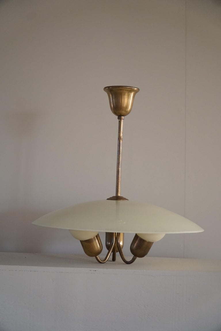 Ernst Voss, Danish Mid-Century Modern Chandelier in Opal Glass and ...