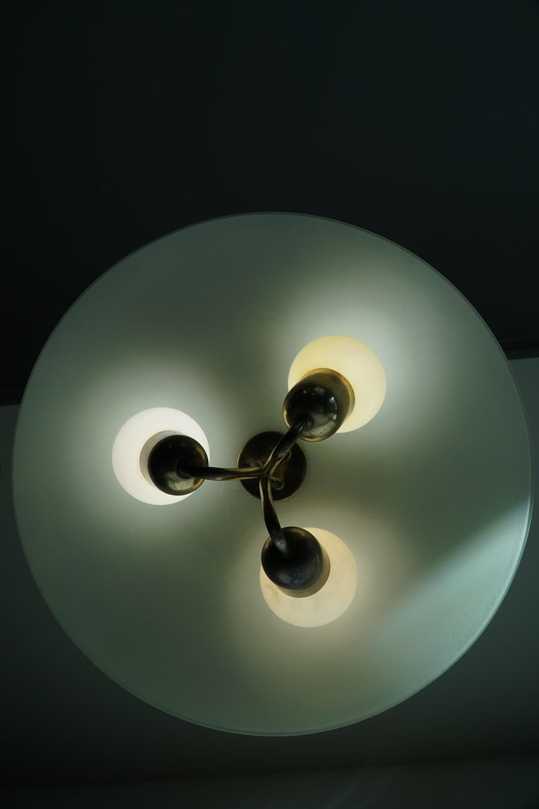 Ernst Voss, Danish Mid-Century Modern Chandelier in Opal Glass and ...