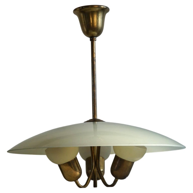 Ernst Voss, Danish Mid-Century Modern Chandelier in Opal Glass and ...