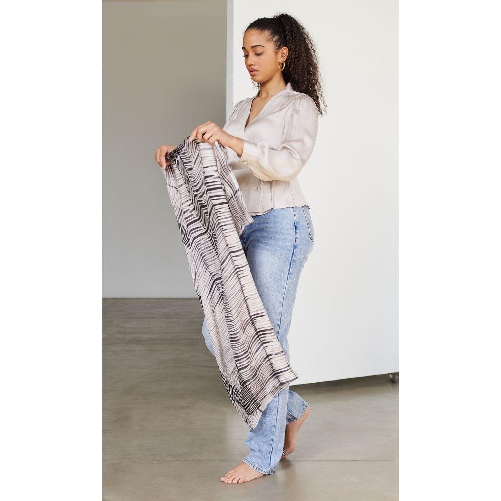 Ero Scarf in White Black Classic Shibori Print Handmade by Artisans For ...