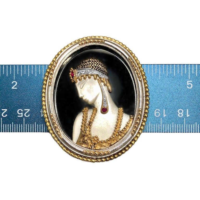 Erte 18k and Silver Art-Deco Lady in Silhouette Brooch For Sale at 1stDibs