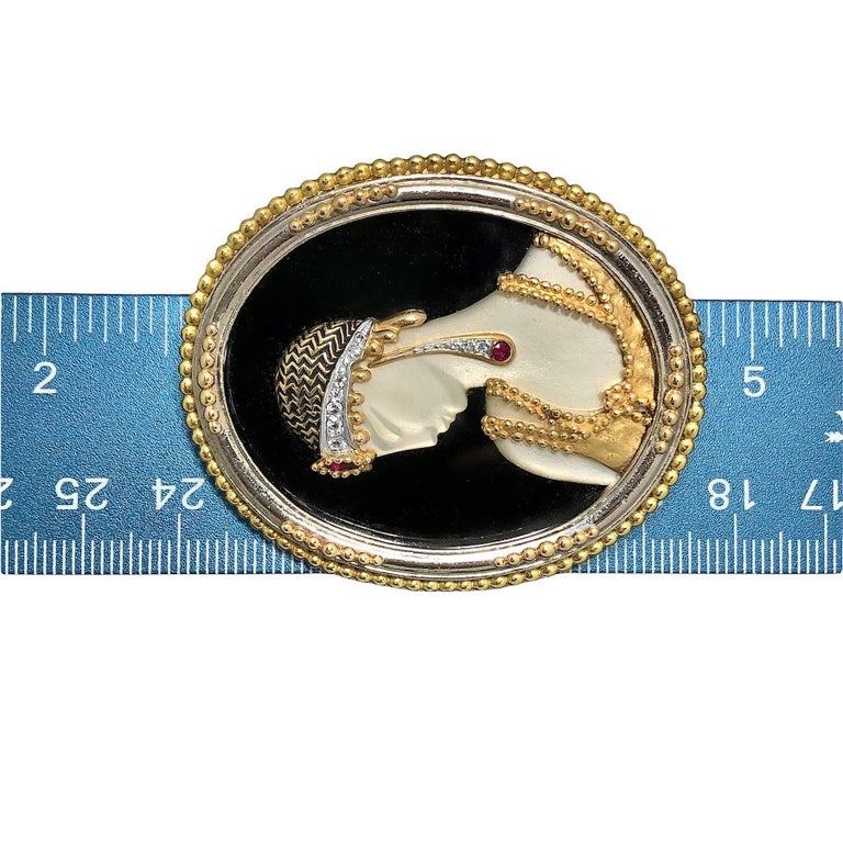 Erte 18k and Silver Art-Deco Lady in Silhouette Brooch For Sale at 1stDibs