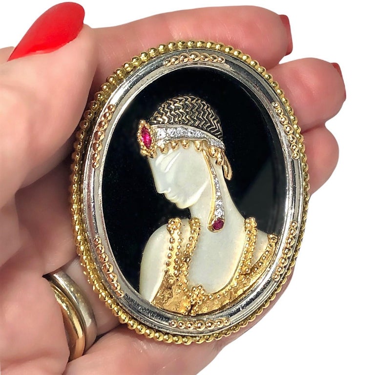 Erte 18k and Silver Art-Deco Lady in Silhouette Brooch For Sale at 1stDibs