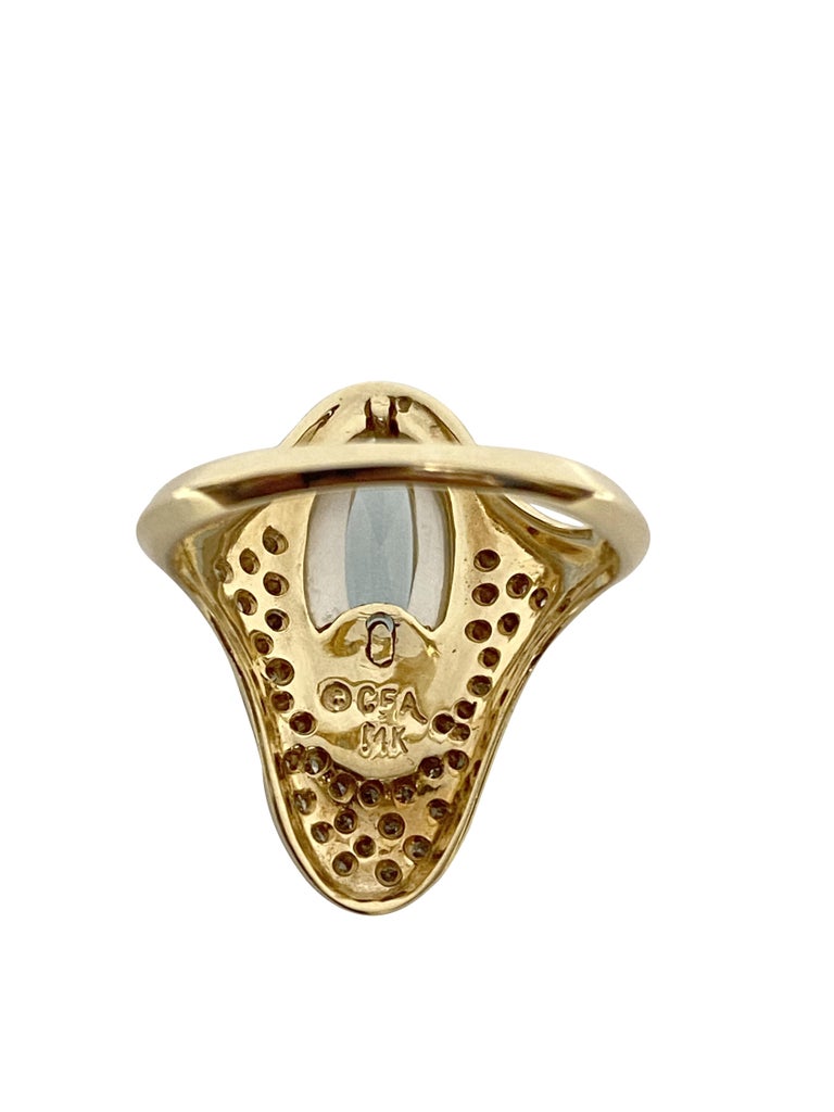 Erte Alouette Gold Diamonds and Topaz Ring at 1stDibs