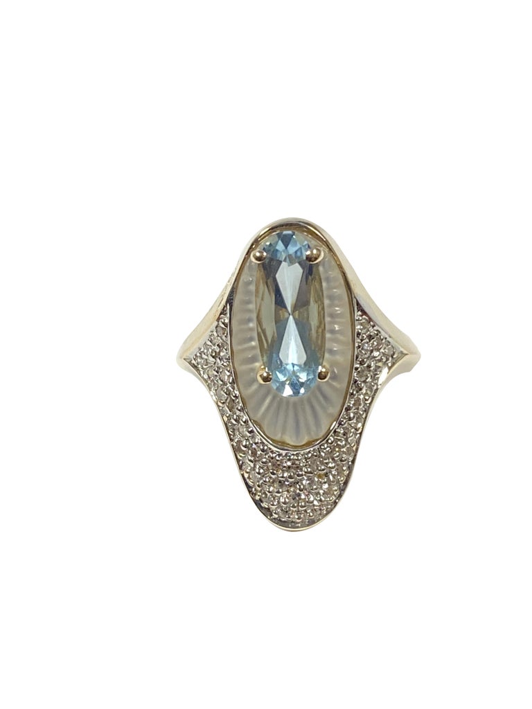 Erte Alouette Gold Diamonds and Topaz Ring at 1stDibs