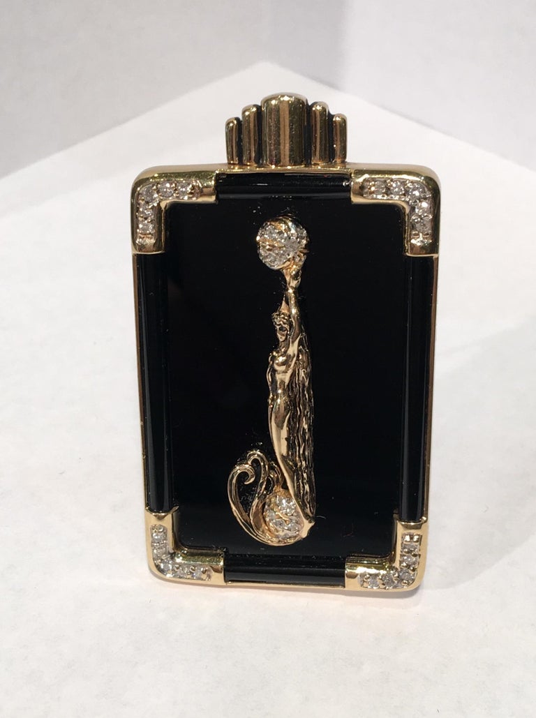 Erte Alphabet Collection Onyx Letter "J" Brooch Pendant 14 Karat Gold ...