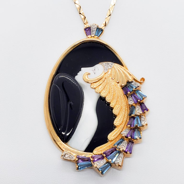 Erté Beauty and the Beast Necklace in 14 Karat Yellow Gold at 1stDibs