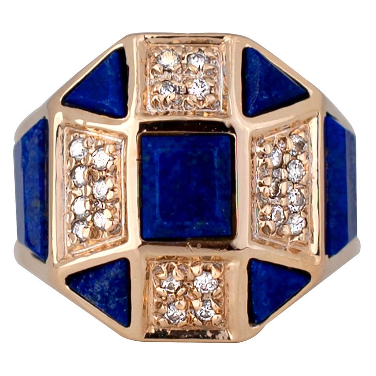Erte' Lapis and Diamond Cocktail Ring at 1stDibs