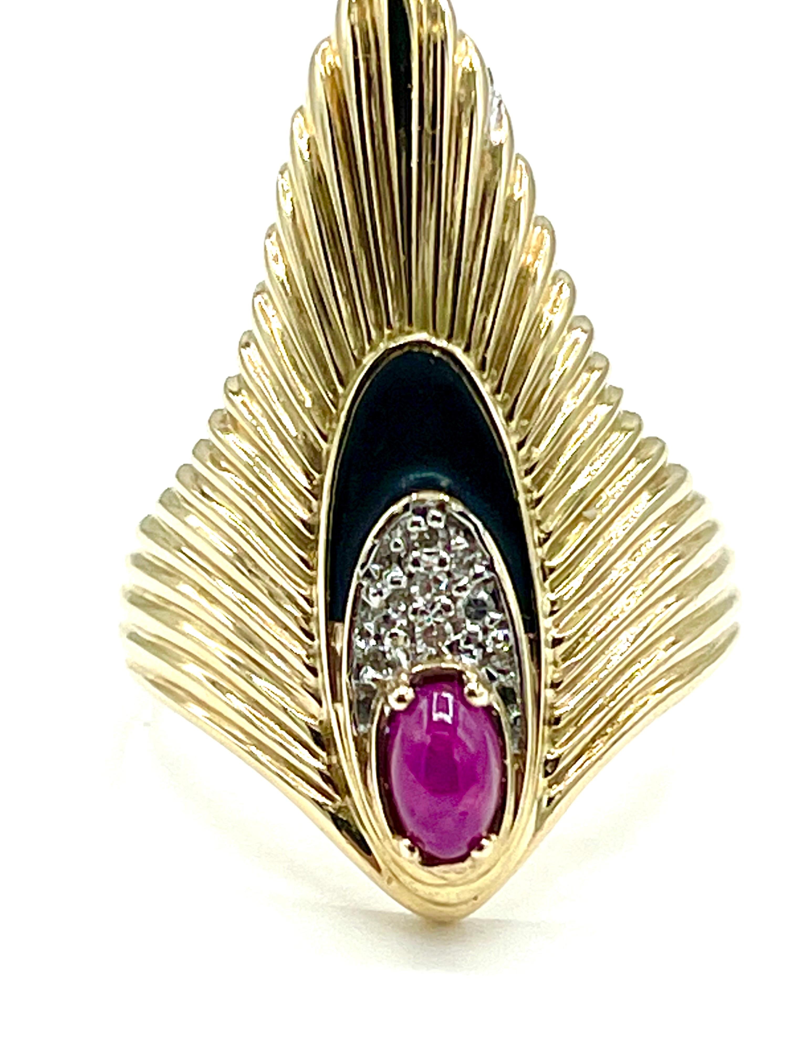 Erté Rayonnement Ruby Diamond, and Enamel Yellow Gold Cocktail Ring For ...
