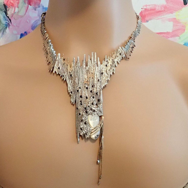 ERTE Sophistication Sapphire Diamond Silver Gold Necklace + Pin For ...