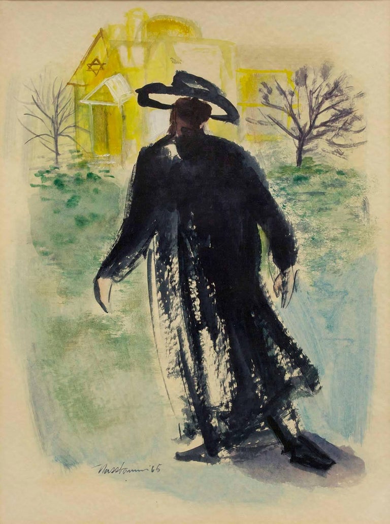 Ervin B. Nussbaum - Modernist American Judaica Painting Rabbi Walking ...