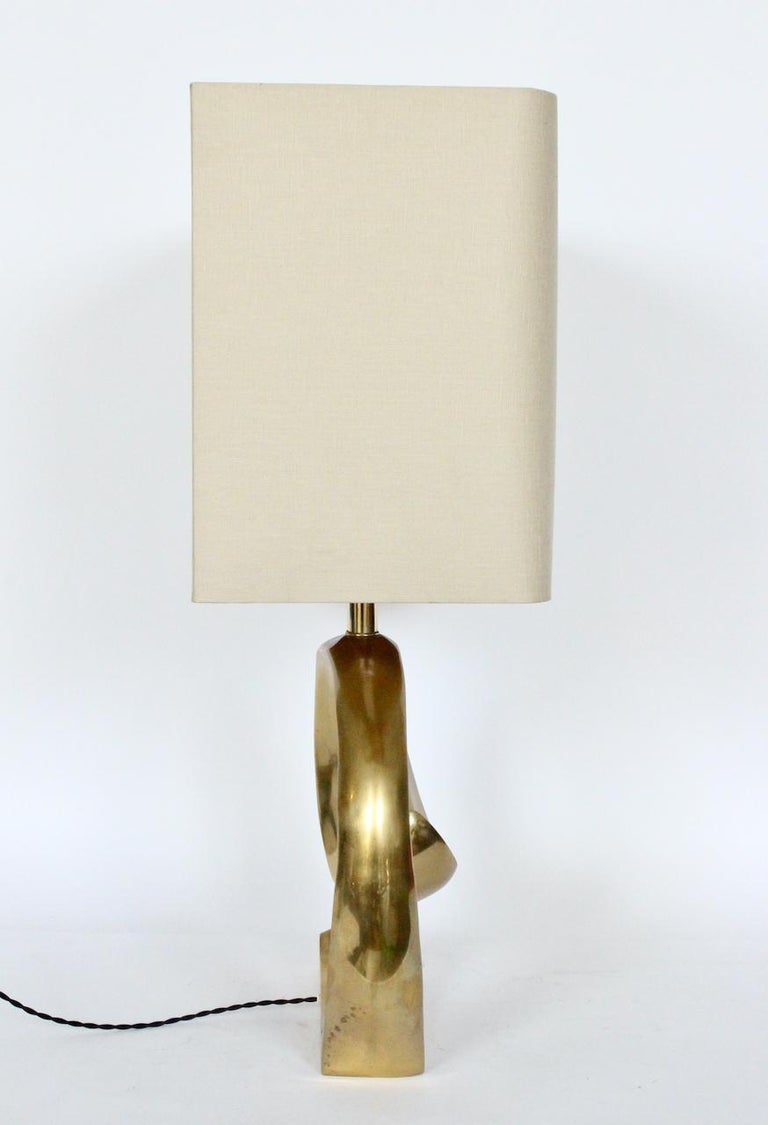 Erwin Lambeth Brass Pierre Cardin Logo Style Table Lamp For Sale at 1stDibs