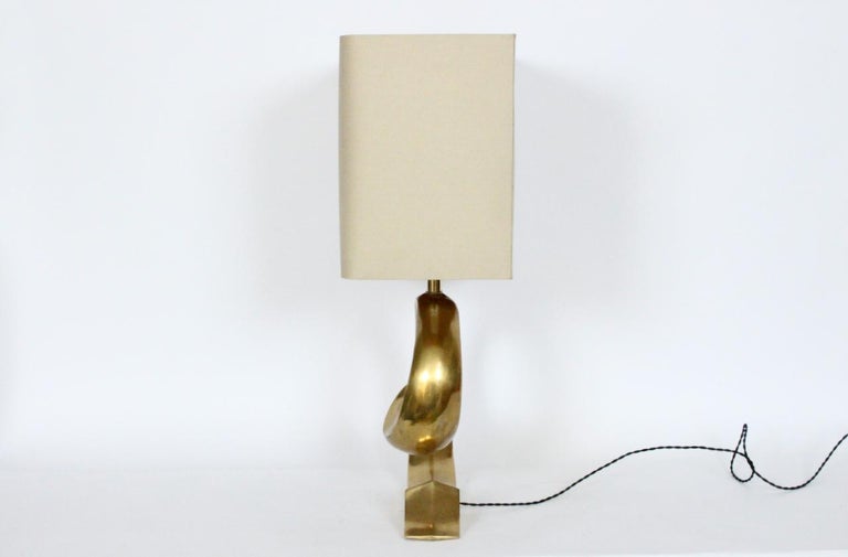 Erwin Lambeth Brass Pierre Cardin Logo Style Table Lamp For Sale at 1stDibs